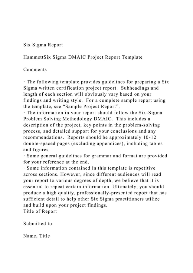 Six Sigma ReportHammettSix Sigma DMAIC Project Report Templa.docx ...