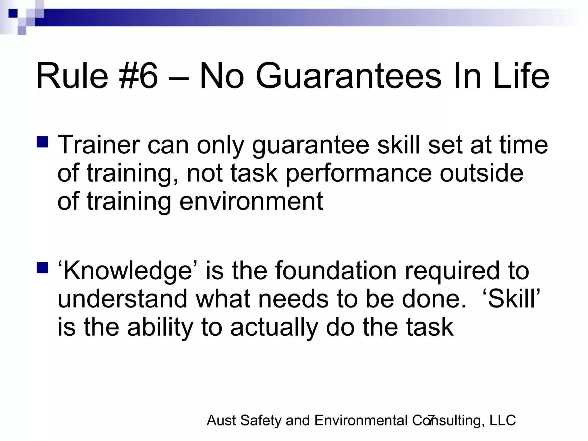Six simple rules of training | PPT