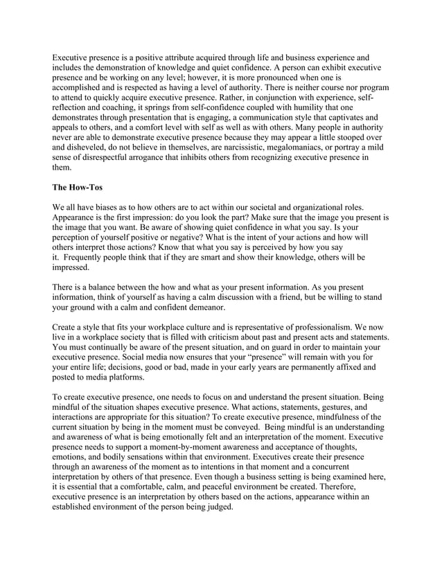 Six Step Process to Creating Executive Presence | PDF