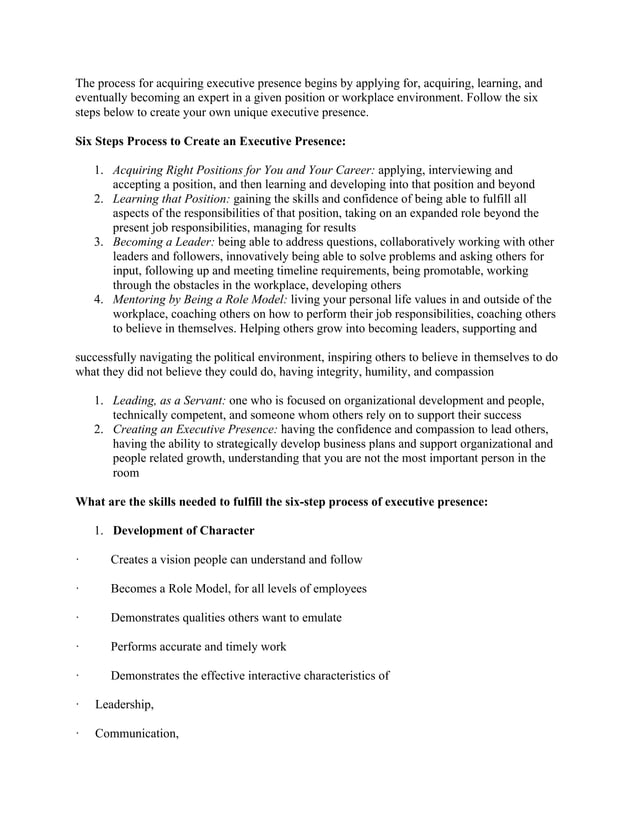 Six Step Process to Creating Executive Presence | PDF