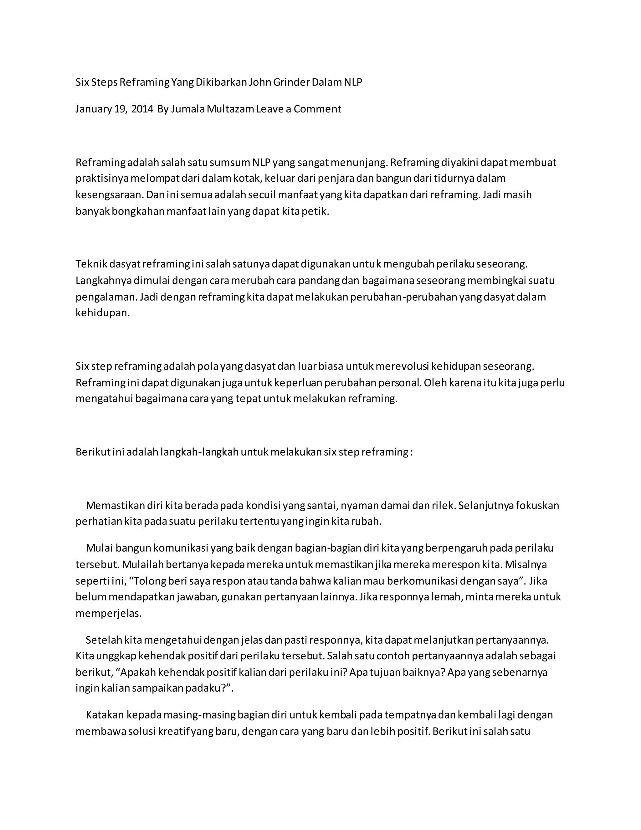 Six steps reframing | PDF