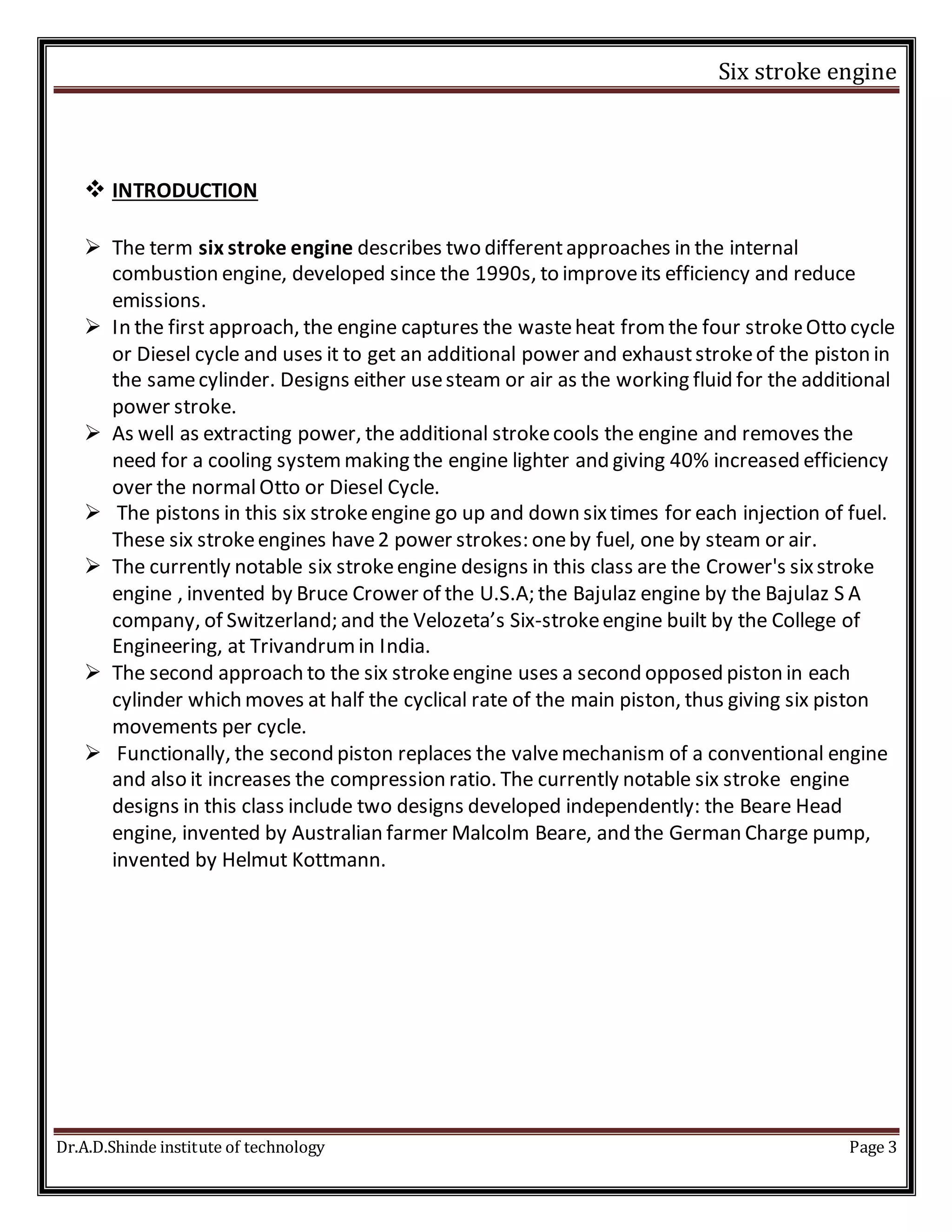 Six stroke engine report | DOCX