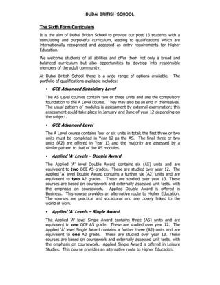 Sixth Form Options Booklet 2011-2012 | PDF