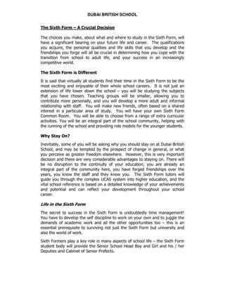 Sixth Form Options Booklet 2011-2012 | PDF