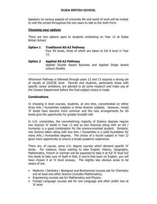 Sixth Form Options Booklet 2011-2012 | PDF