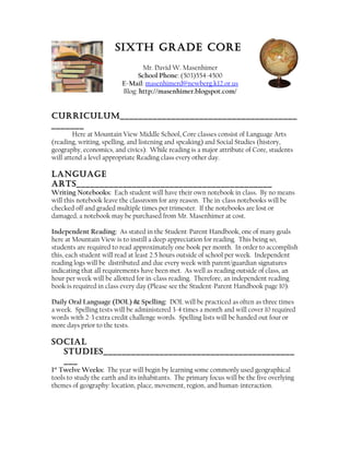 Sixth grade core syllabus | DOC | Homework and Study | Education