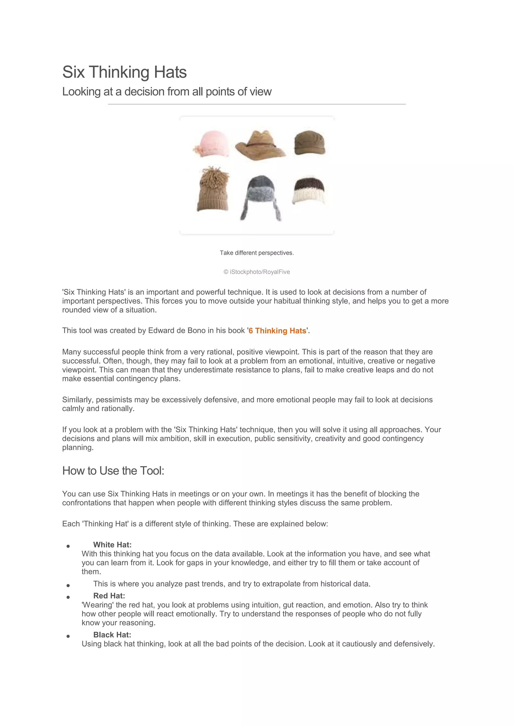 Six Thinking Hats | PDF