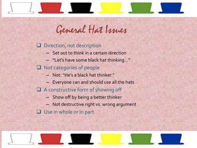 Six thinking hats by Edward De Bono | PPTX