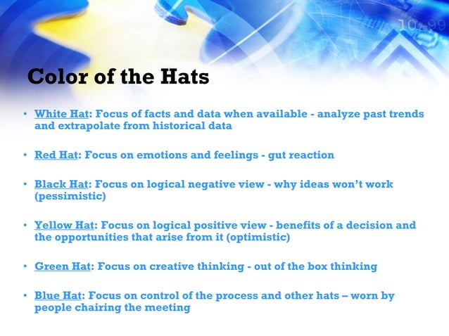 Six thinking hats brainstorming technique training | PPT