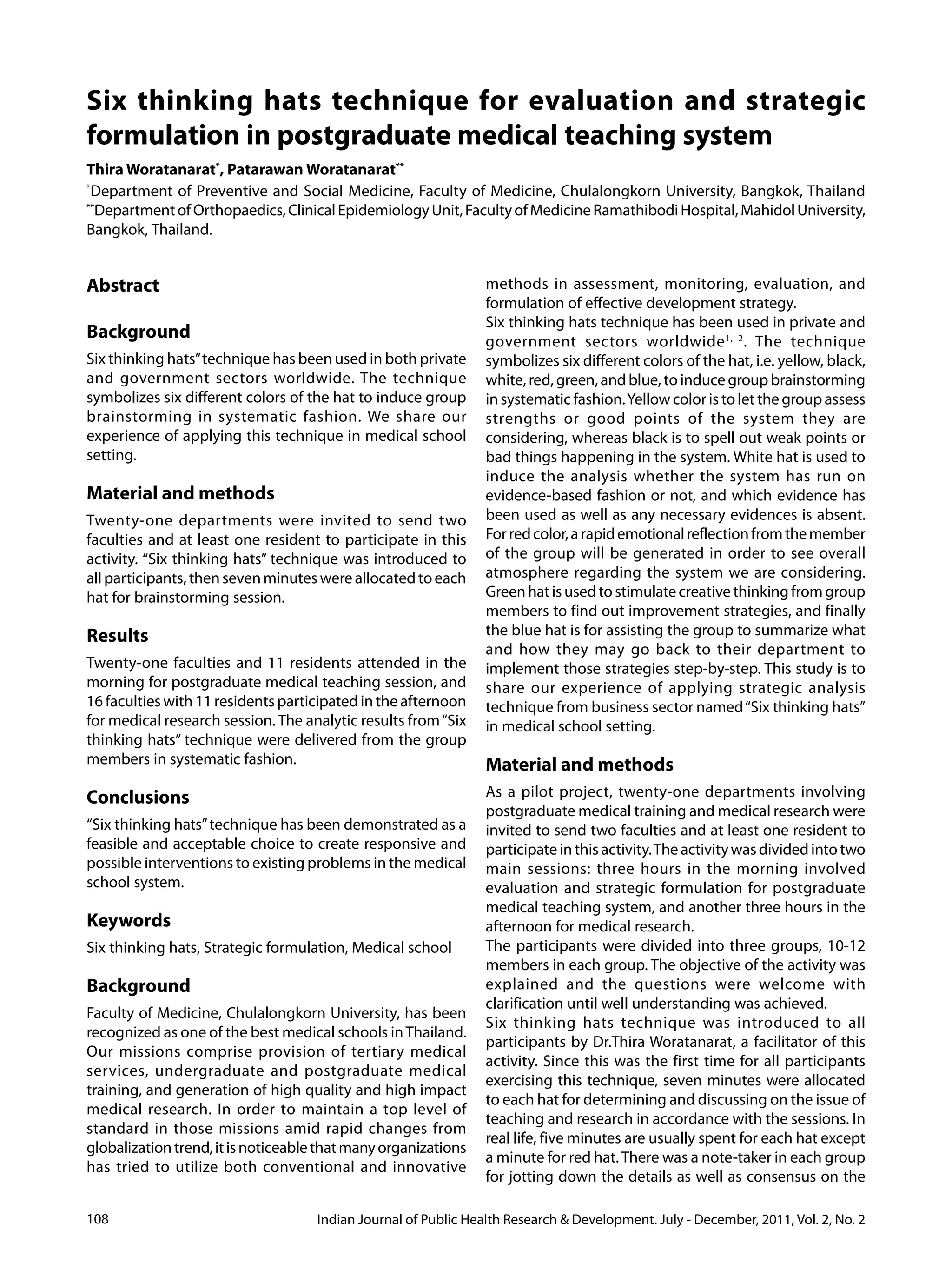 Six thinking hats technique for evaluation and strategic formulation in ...