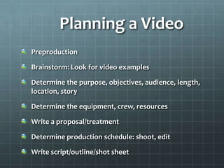 Digital Media Production: Planning - Narration - Intro to Editing | PPTX