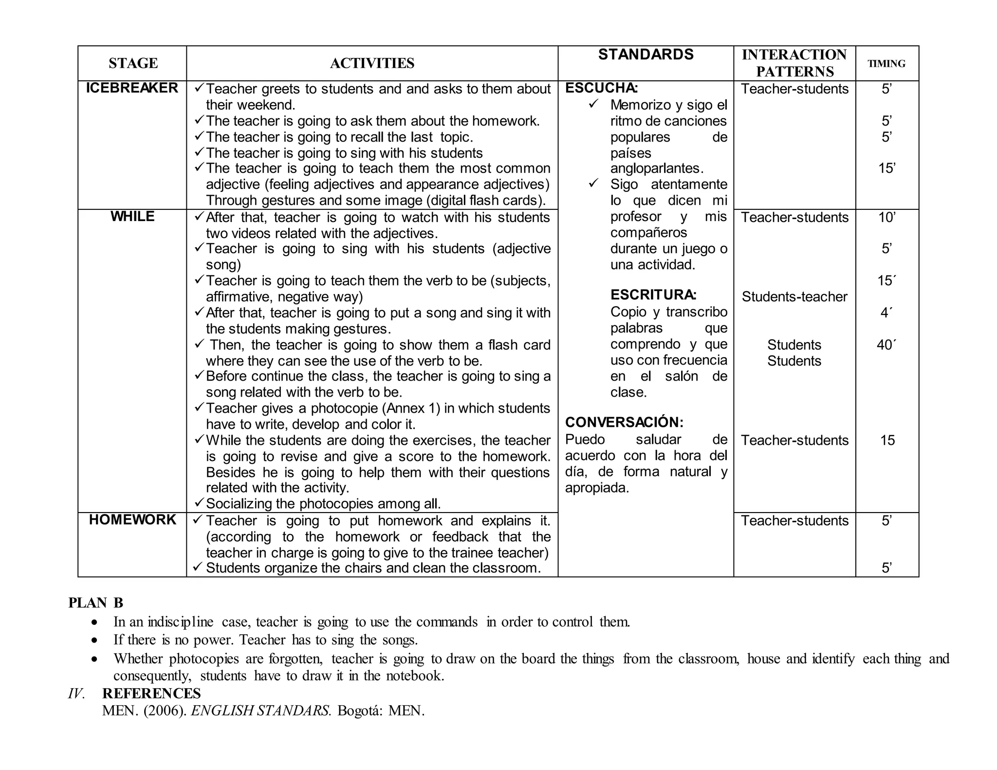 ADJECTIVES AND VERB TO BE "LESSON PLAN" | DOCX | Homework and Study ...