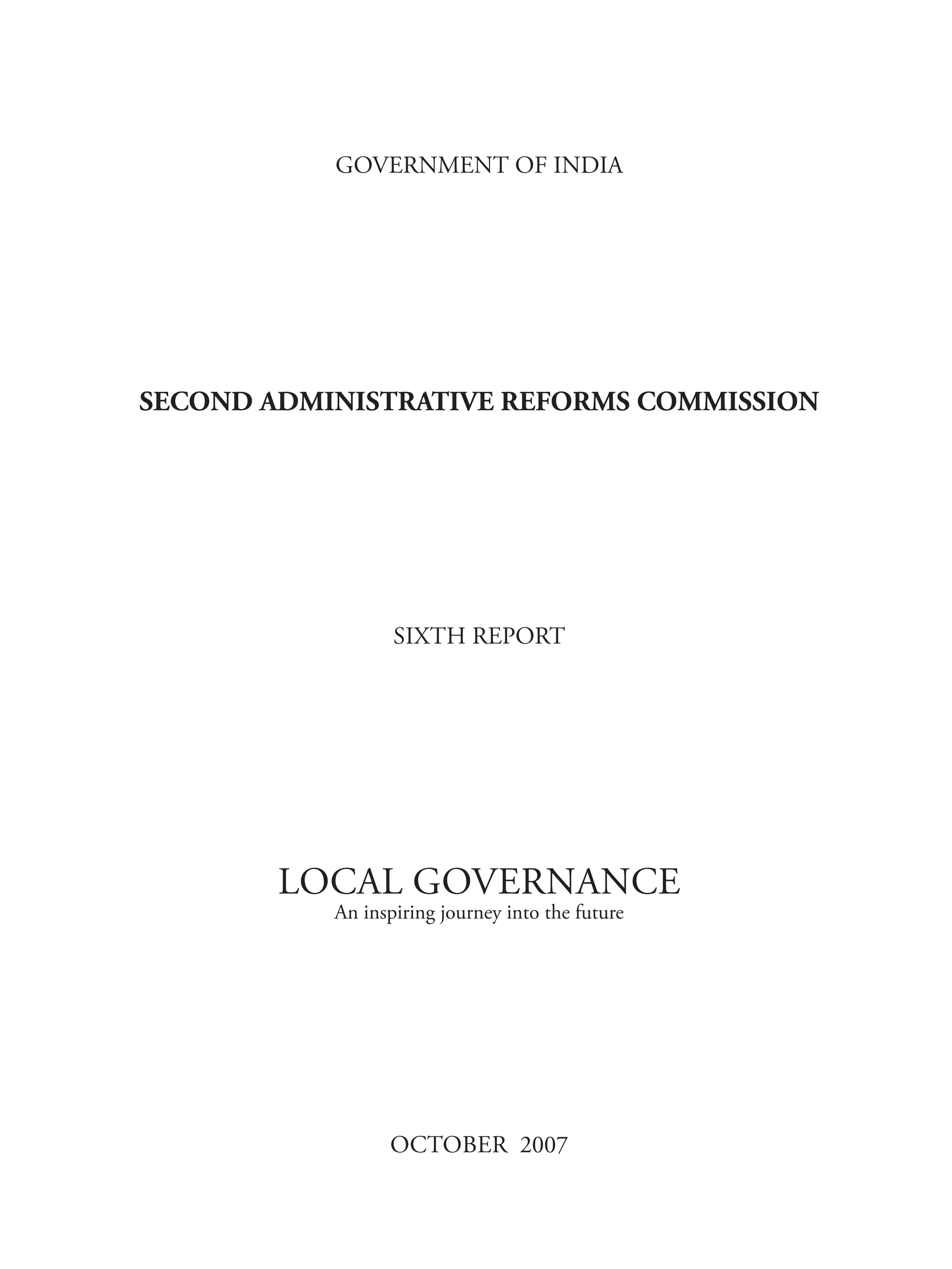 Second ARC(Sixth Report) -Local Governance(Government of India) | PDF