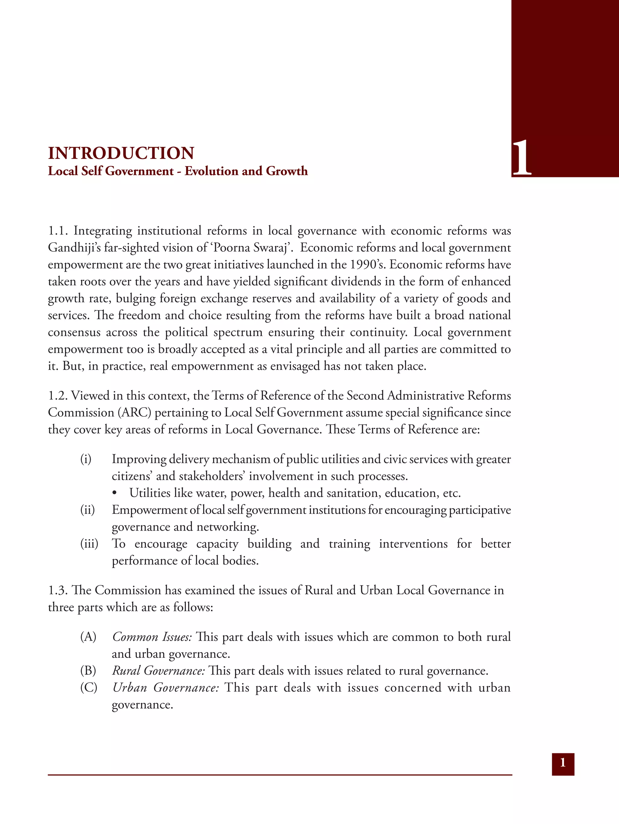 Second ARC(Sixth Report) -Local Governance(Government of India) | PDF