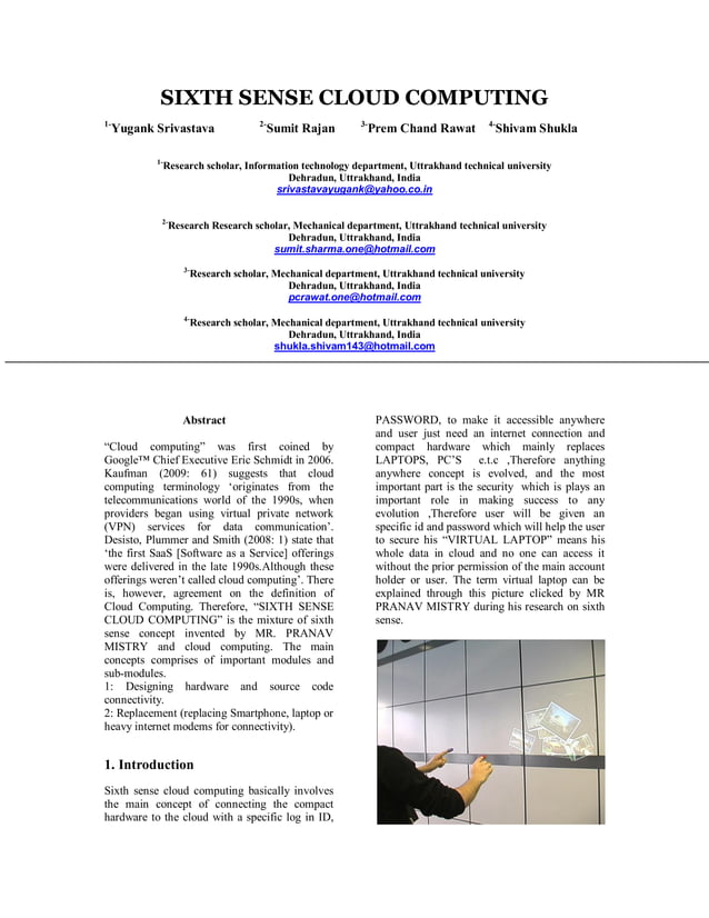Sixth sense cloud computing | PDF