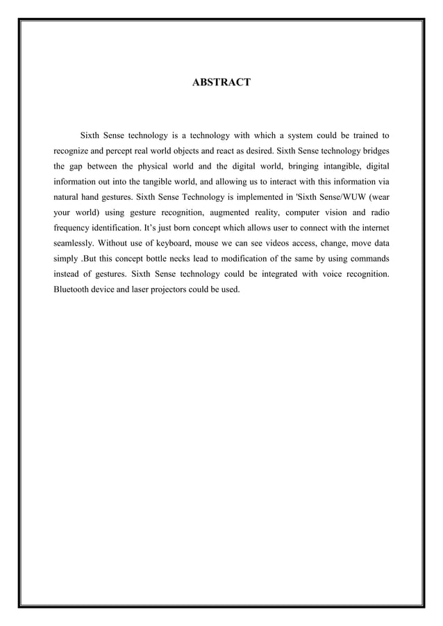 SIXTH SENSE TECHNOLOGY REPORT | DOC
