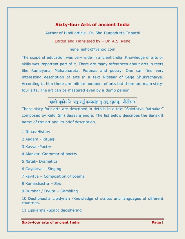 Sixty four arts of ancient india | PDF