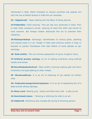 Sixty four arts of ancient india | PDF