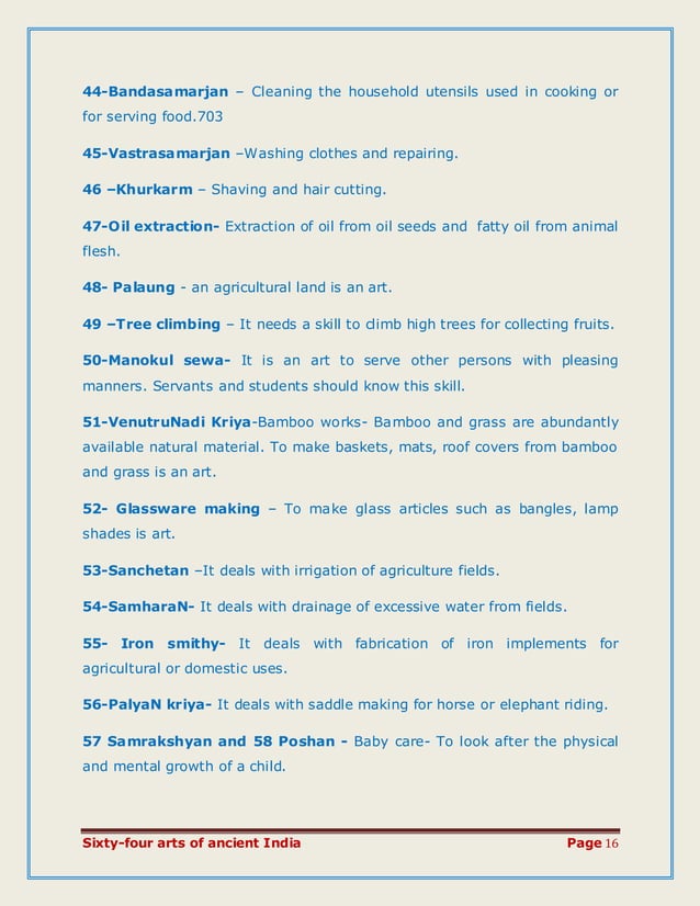 Sixty four arts of ancient india | PDF