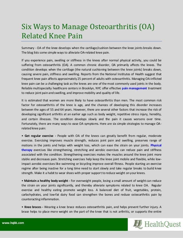 Six Ways to Manage Osteoarthritis (OA) Related Knee Pain