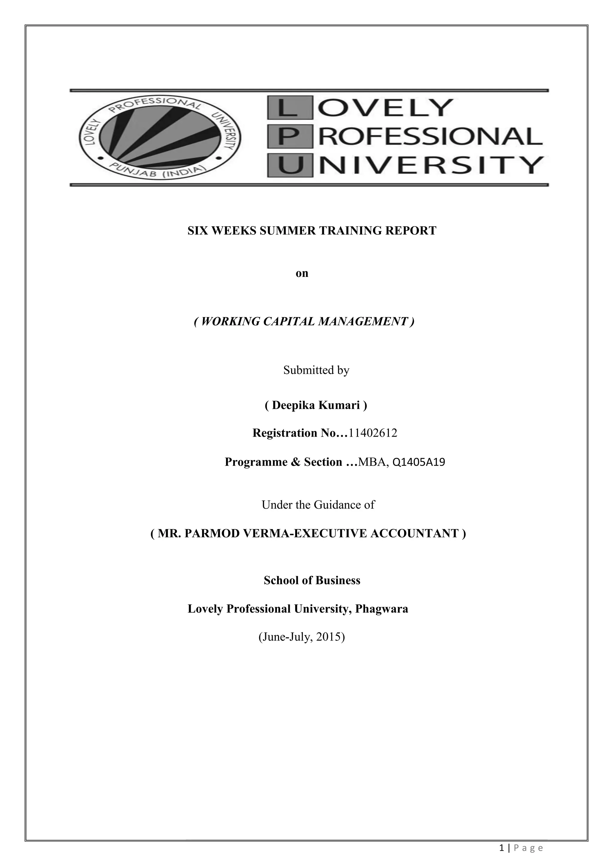 Six weeks summer training report | PDF