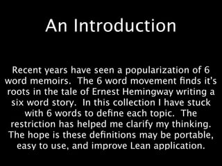 Six word lean dictionary | KEY
