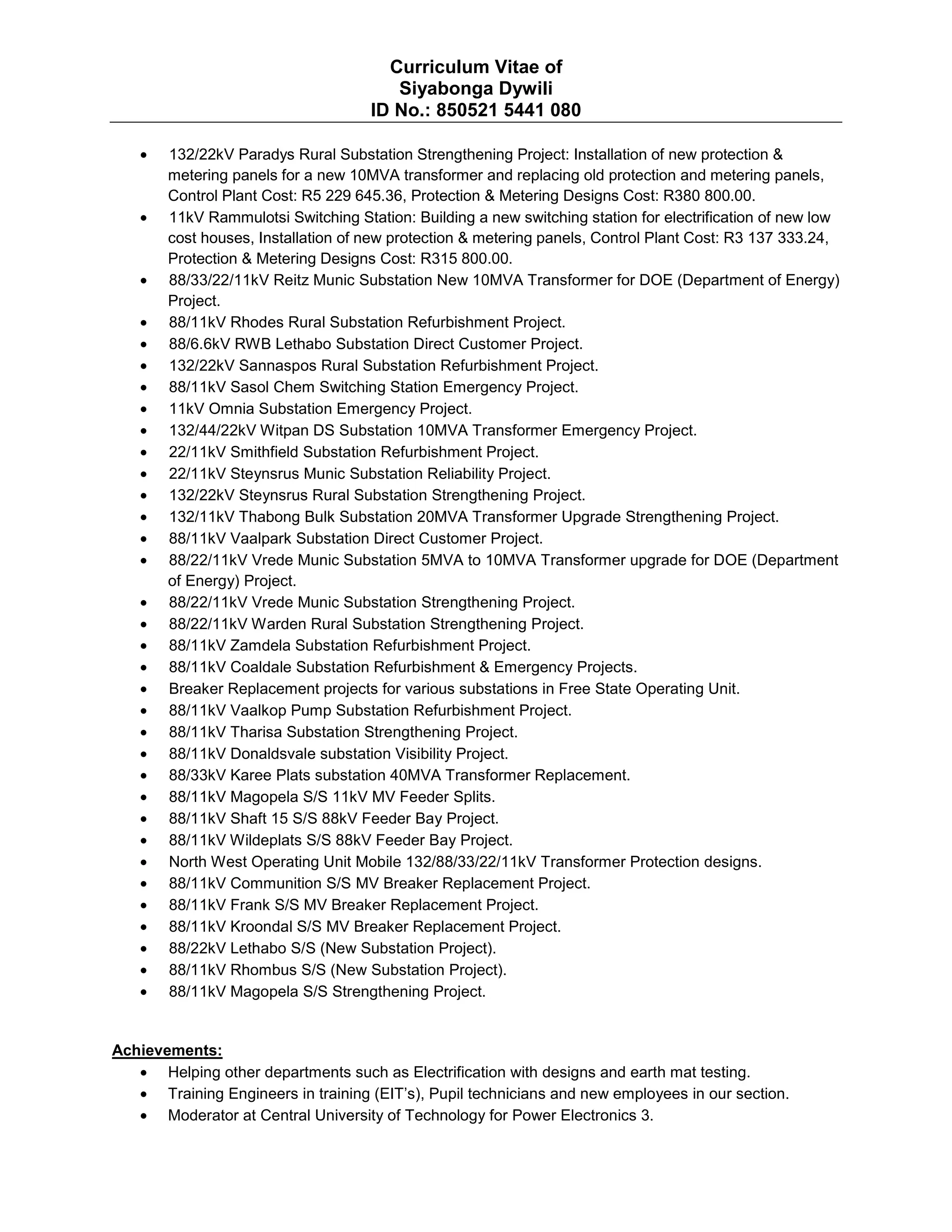Siyabonga Dywili Detailed CV | PDF
