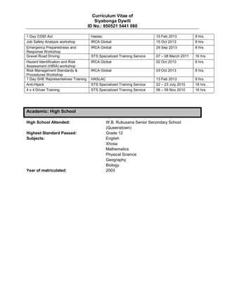 Siyabonga Dywili Detailed CV | PDF