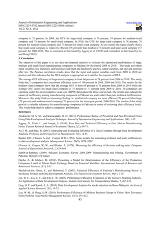 Size and operational performance of manufacturing companies in pakistan using data envelopment ...