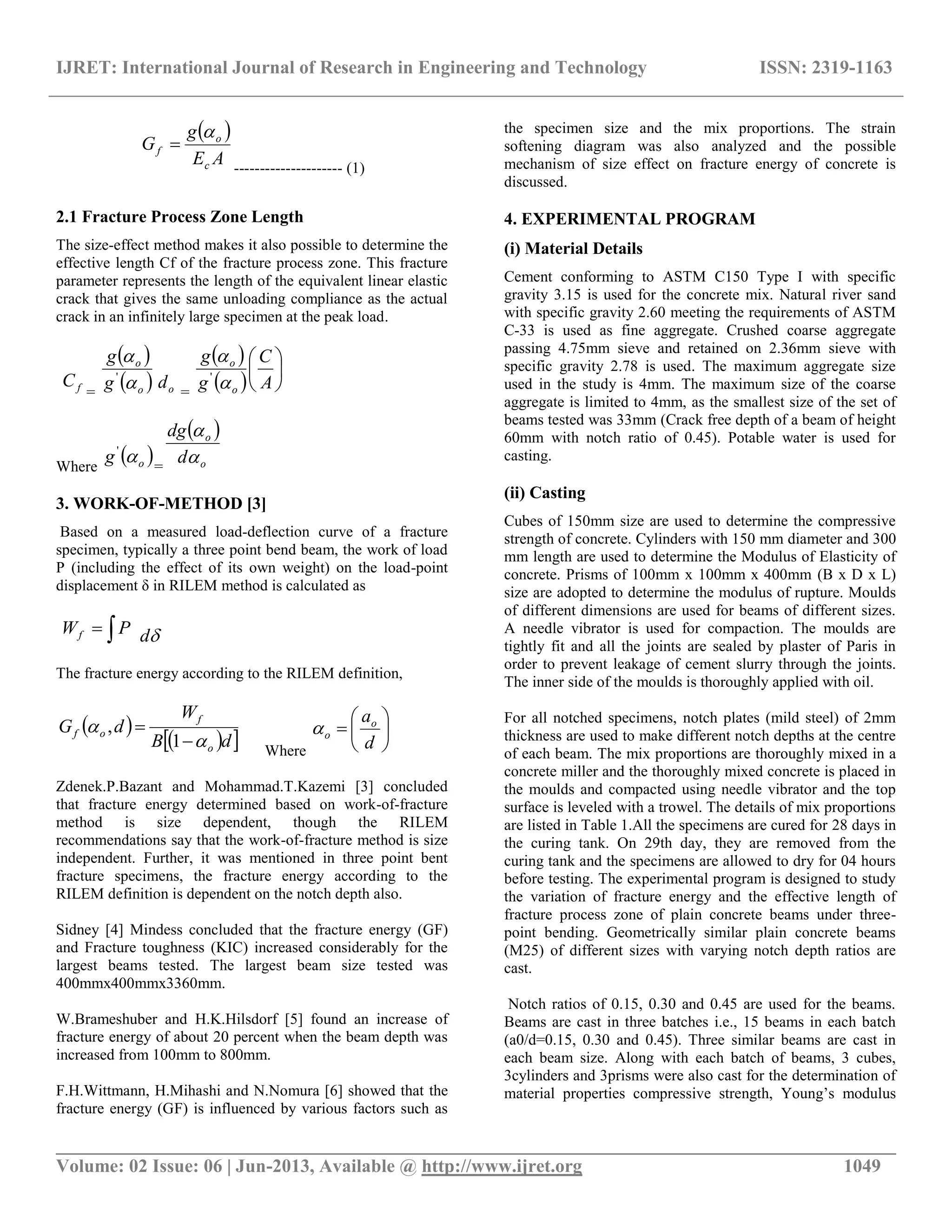 Size effect of plain concrete beams–an experimental | PDF