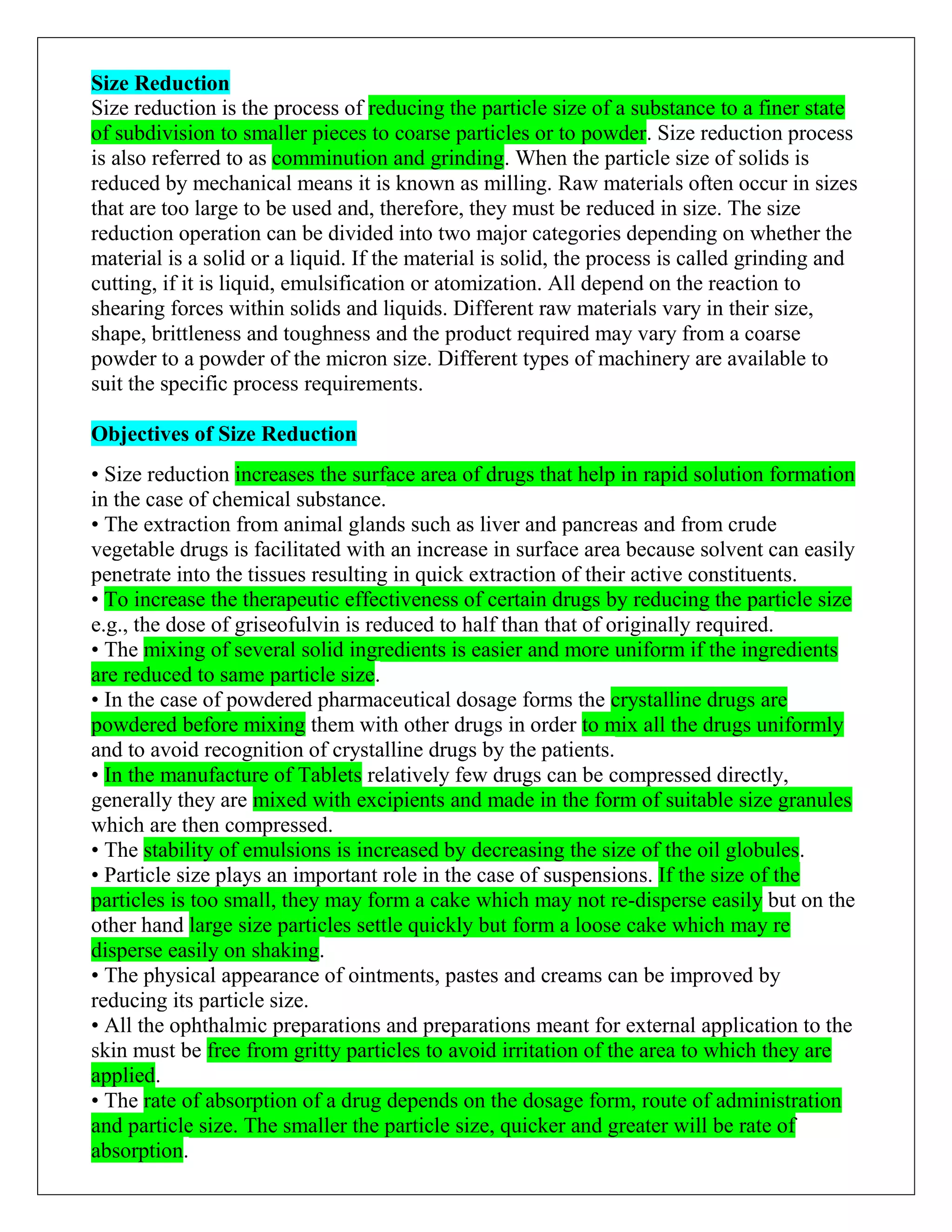 Size reduction_Pharmaceutical engineering | DOCX