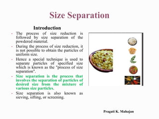 size separation d pharm 1st year pharmaceutics | PPTX