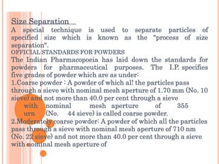 Size Separation Pharmaceutics I year PPt | PPT