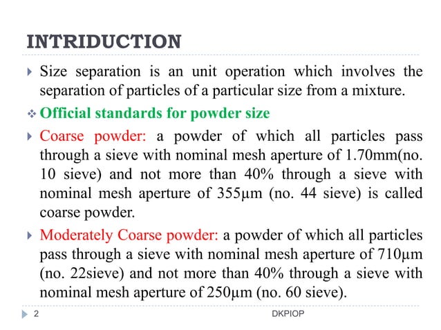 Size separation - Pharmaceutical Engineering -by- Shalini Dhawale | PPTX