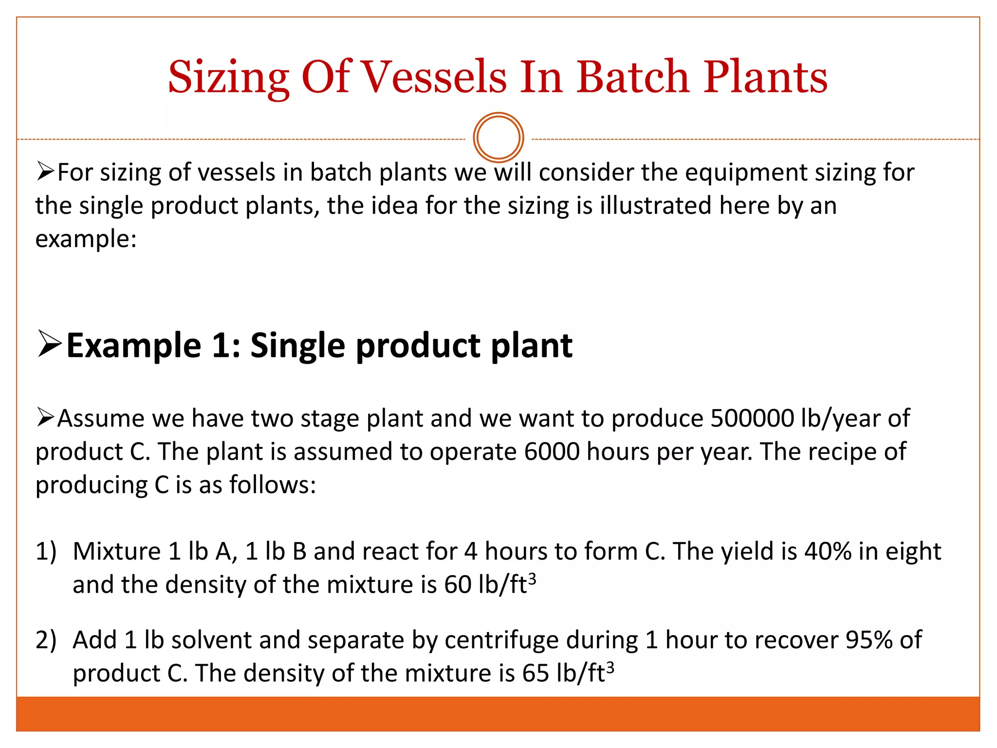 Sizing of vessels in batch plants | PPTX