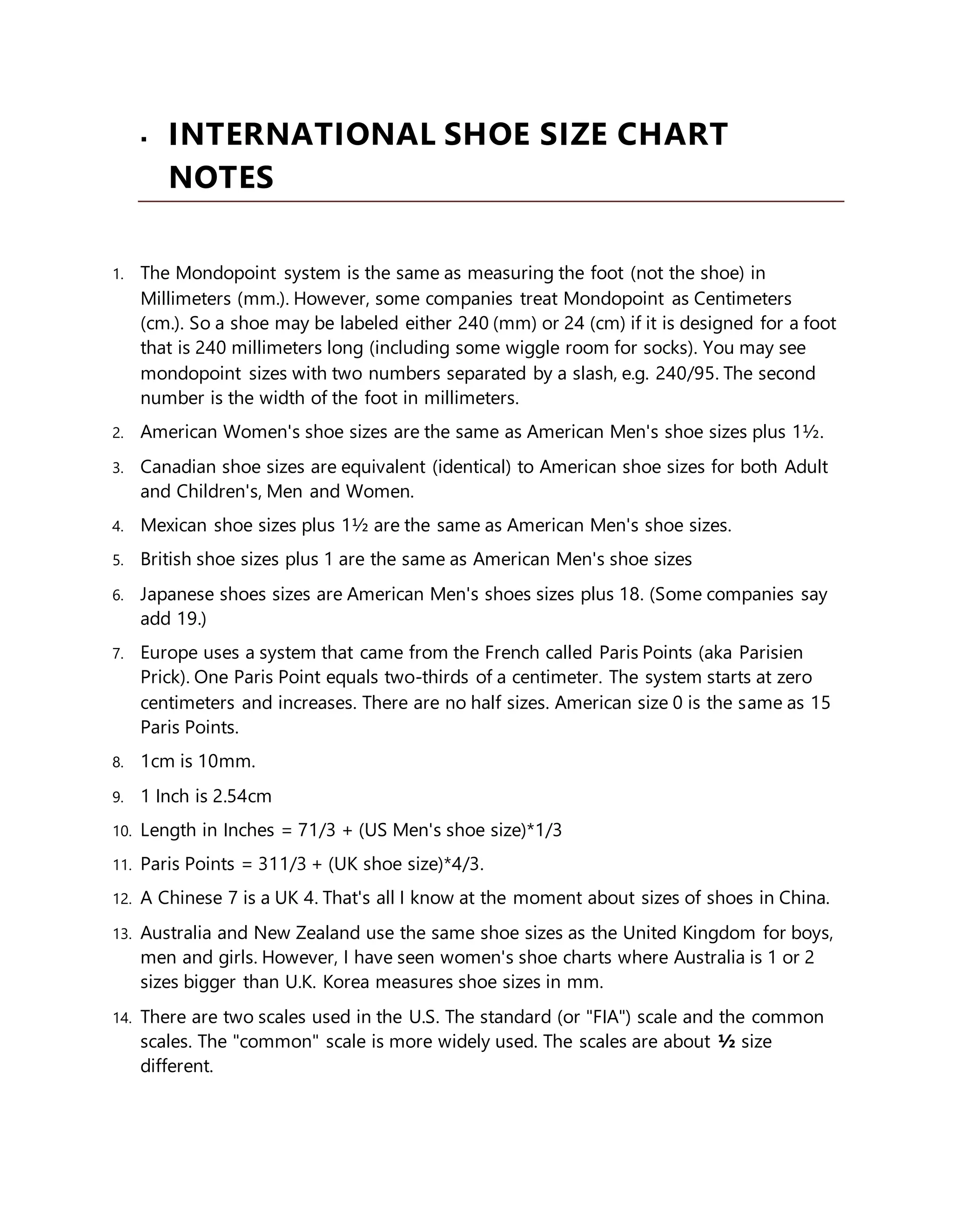 Sizing of footwear | DOCX