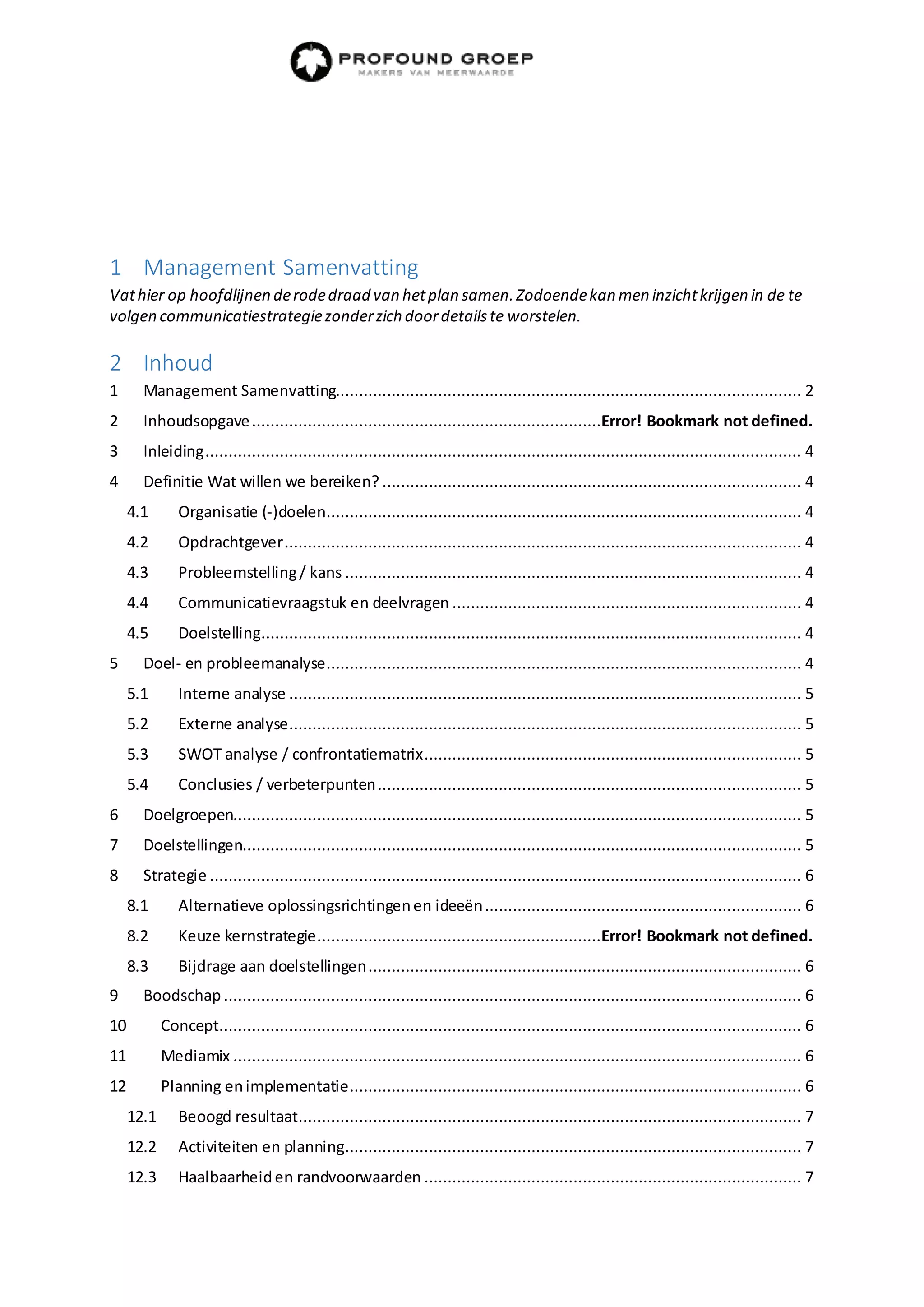 Template - het strategisch communicatieplan | DOCX