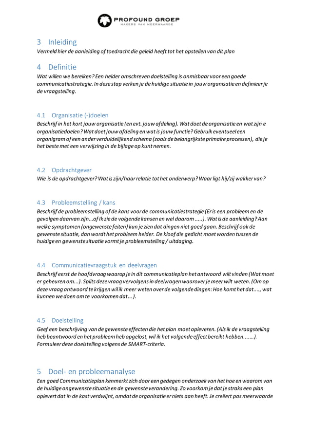 Template - het strategisch communicatieplan | DOCX