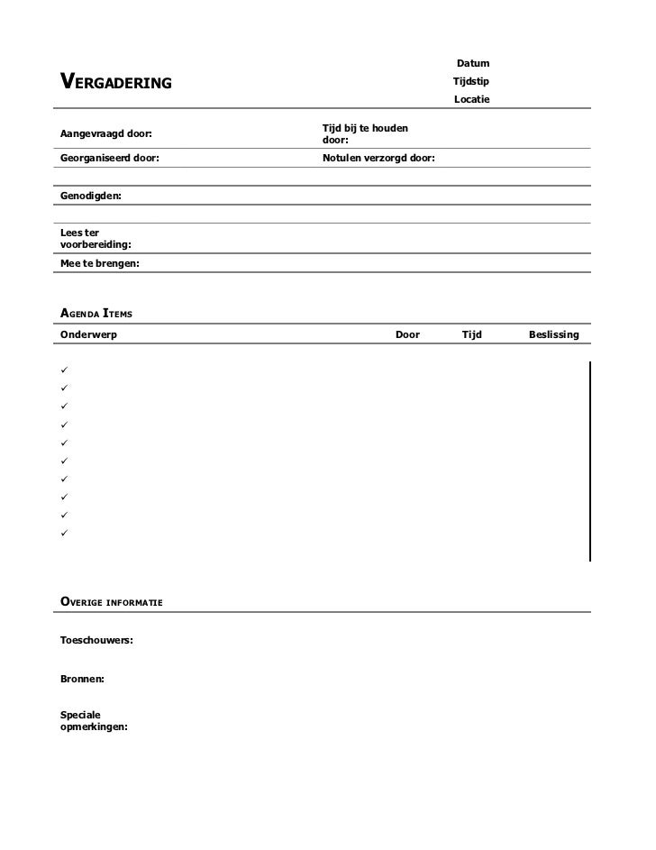 Sjabloon Voor Vergaderagenda