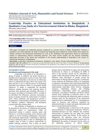 Leadership Practice in Educational Institutions in Bangladesh: A ...