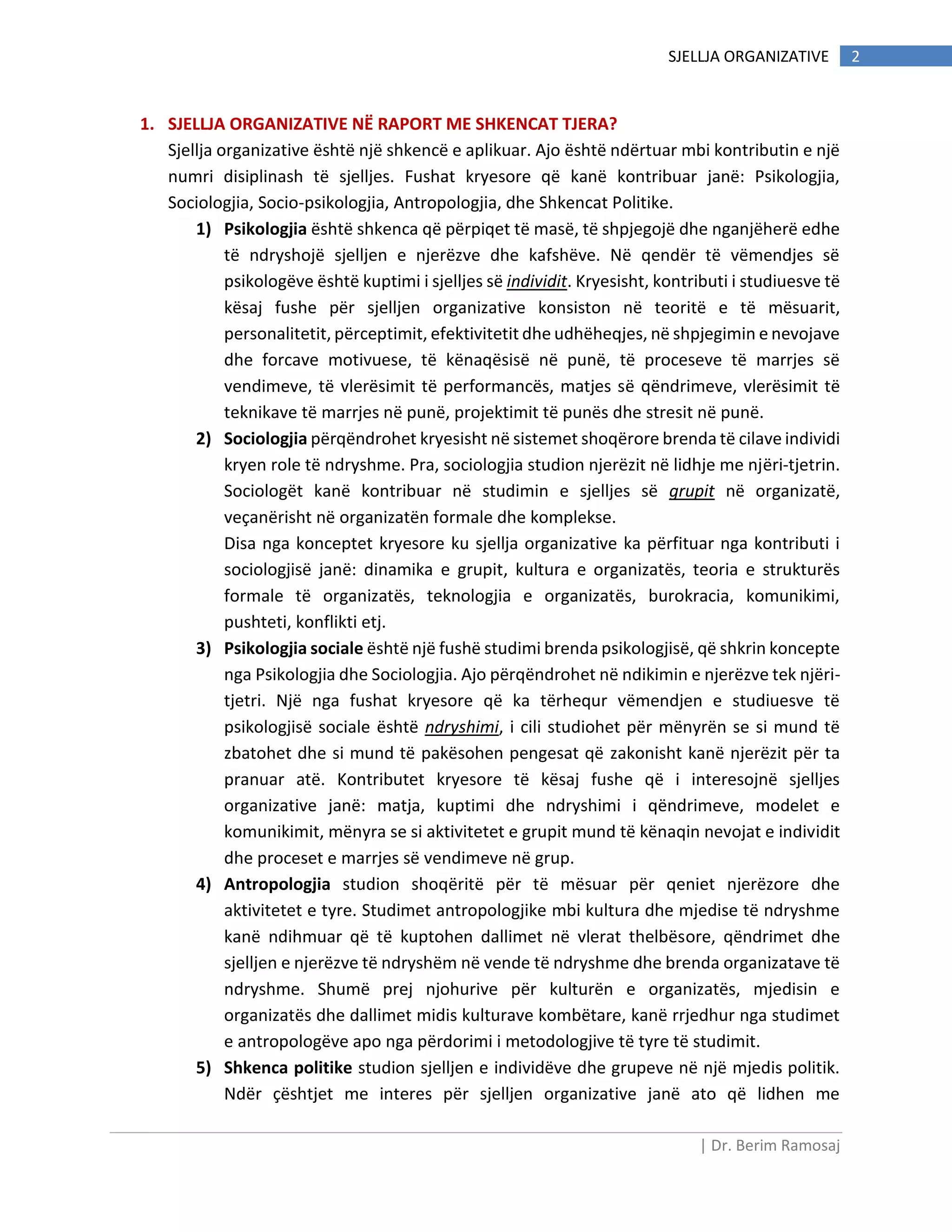 SJELLJA ORGANIZATIVE - Dr. Berim Ramosaj (Pyetjet e provimeve) | PDF