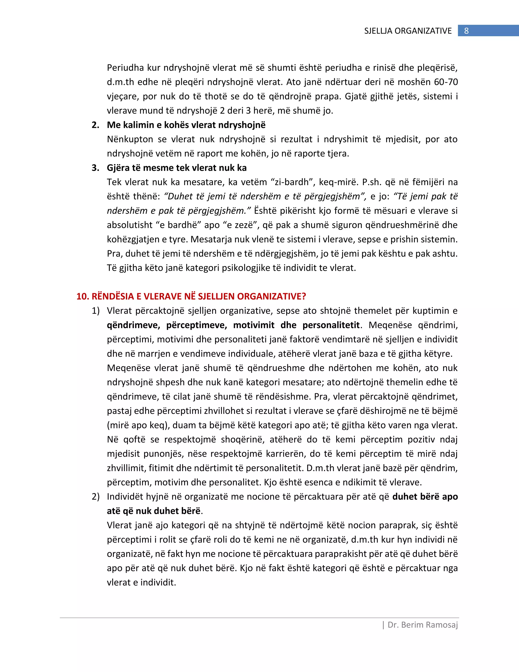 SJELLJA ORGANIZATIVE - Dr. Berim Ramosaj (Pyetjet e provimeve) | PDF