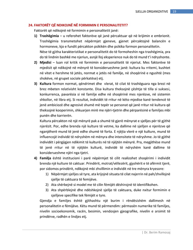 SJELLJA ORGANIZATIVE - Dr. Berim Ramosaj (Pyetjet e provimeve) | PDF