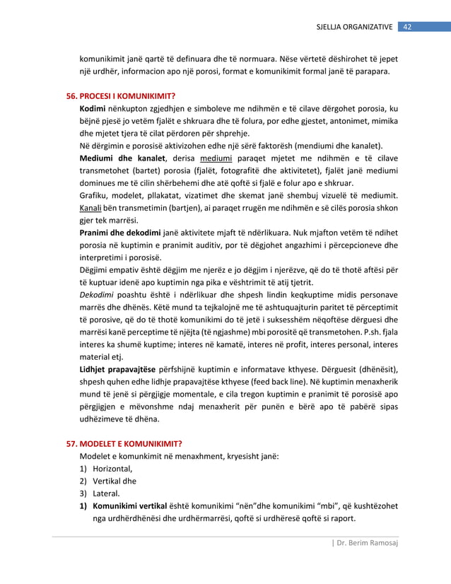 SJELLJA ORGANIZATIVE - Dr. Berim Ramosaj (Pyetjet e provimeve) | PDF