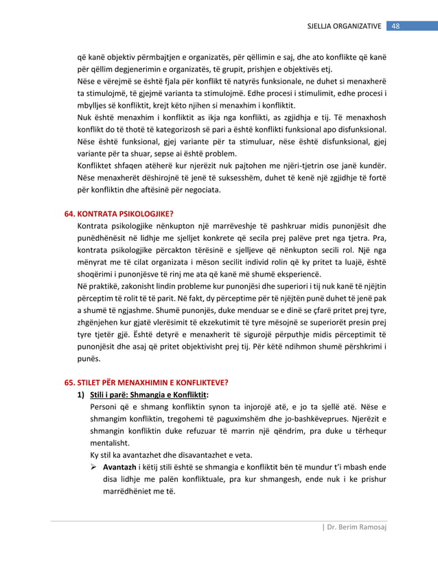 SJELLJA ORGANIZATIVE - Dr. Berim Ramosaj (Pyetjet e provimeve) | PDF