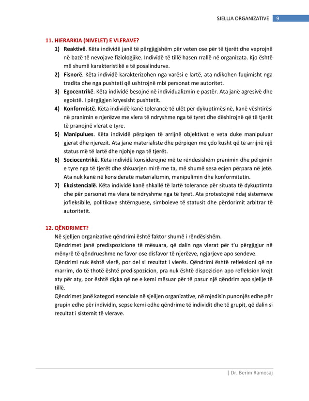 SJELLJA ORGANIZATIVE - Dr. Berim Ramosaj (Pyetjet e provimeve) | PDF