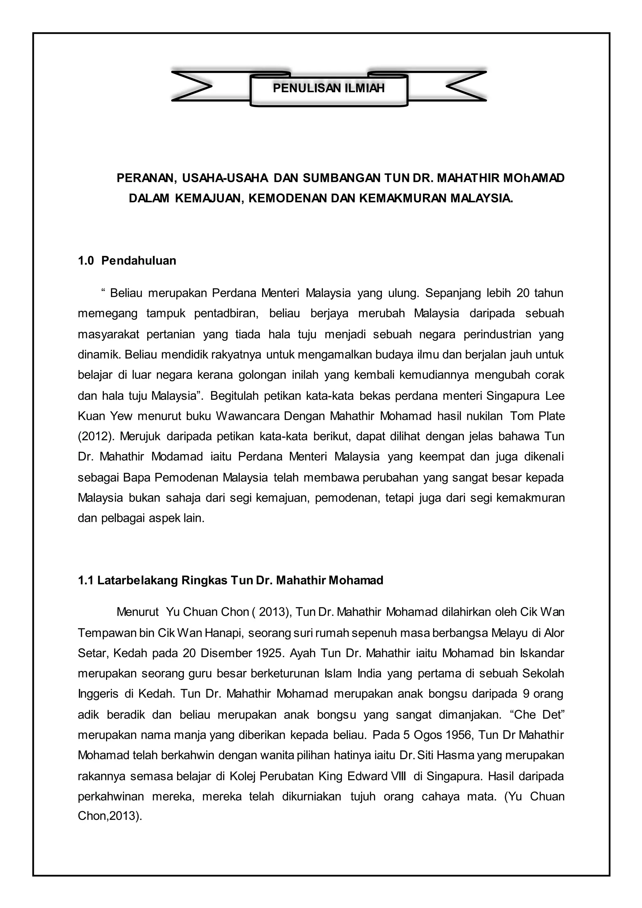 Assignment sejarah SJH3163 (peranan, usaha dan sumbangan tun dr ...