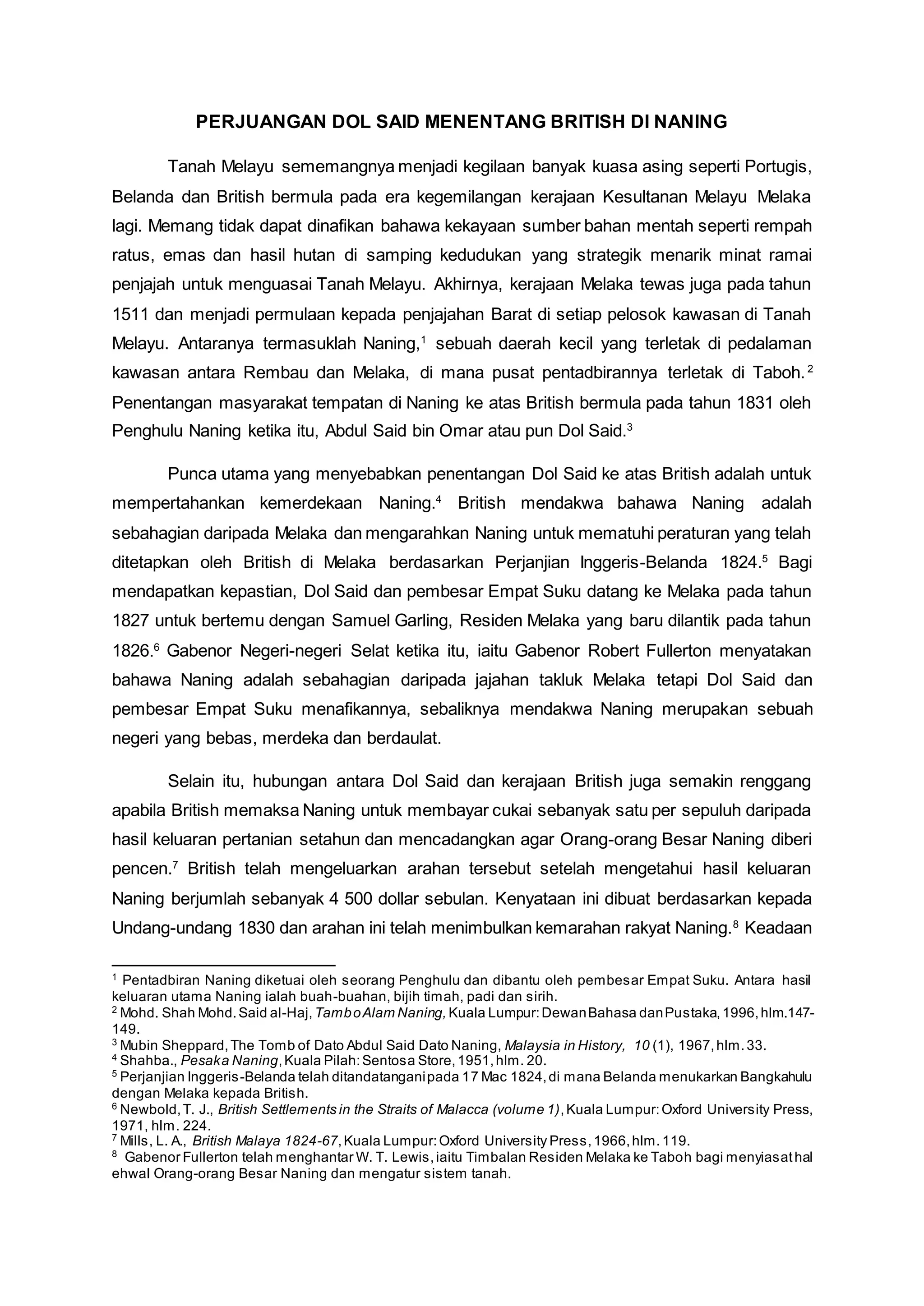 PERJUANGAN DOL SAID MENENTANG BRITISH DI NANING | DOCX