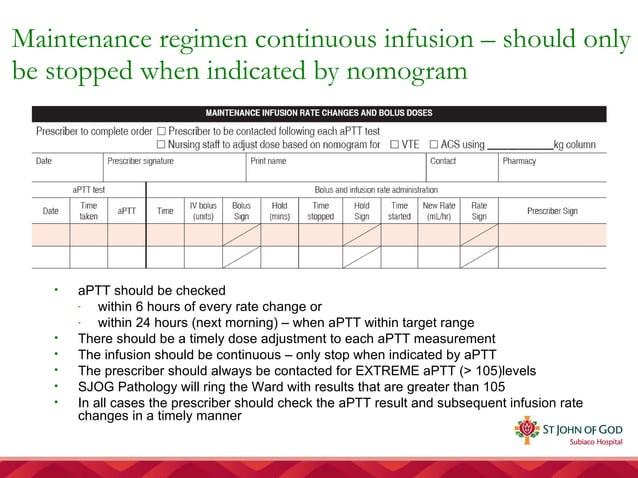 SJOG Subiaco Hospital: Anti Coagulation Chart | PPT