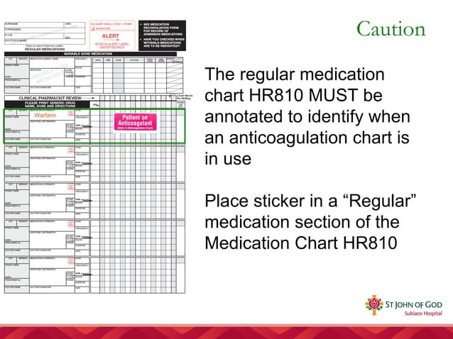 SJOG Subiaco Hospital: Anti Coagulation Chart | PPT